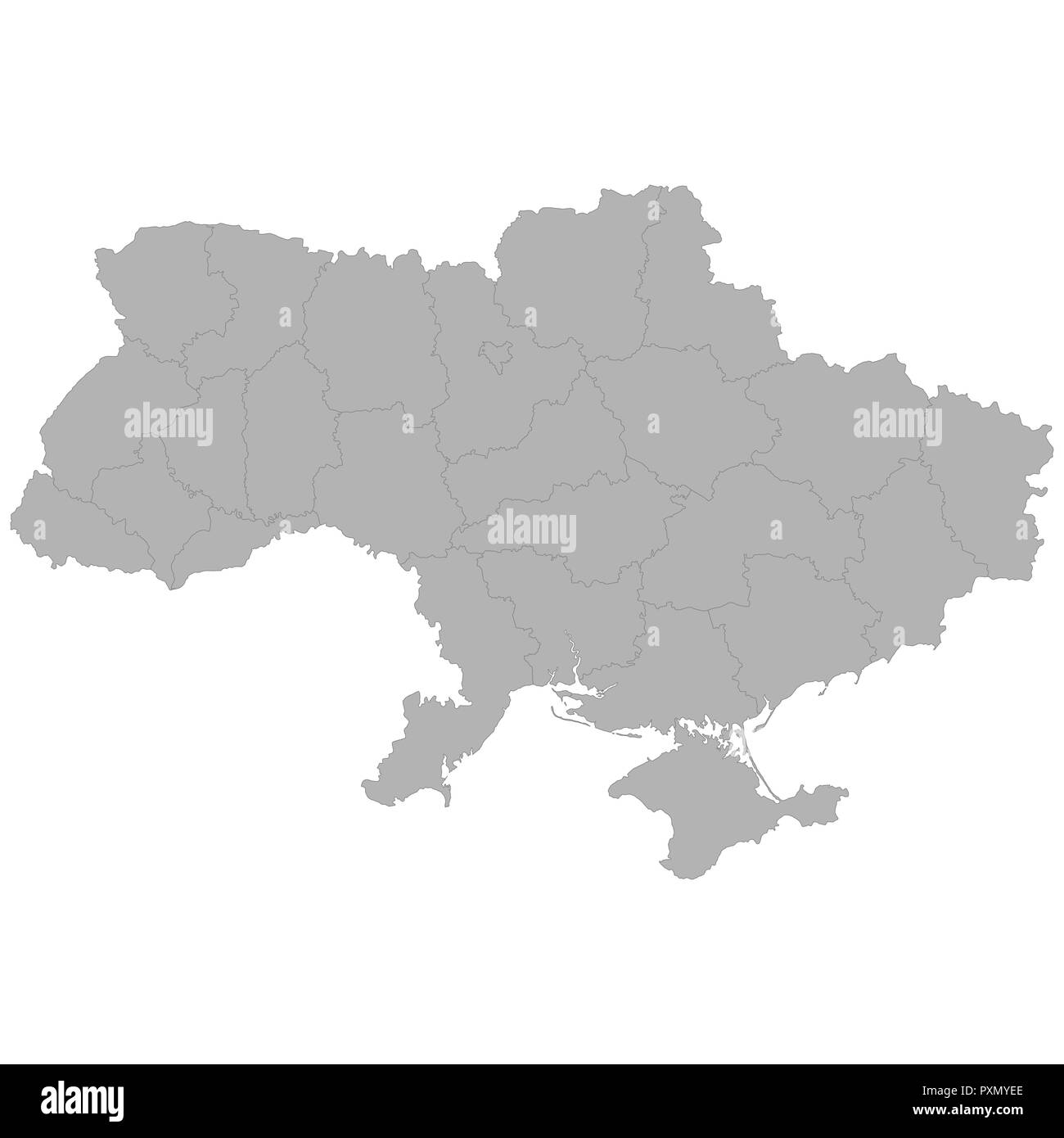 High quality map of Ukraine with borders of the regions on white ...