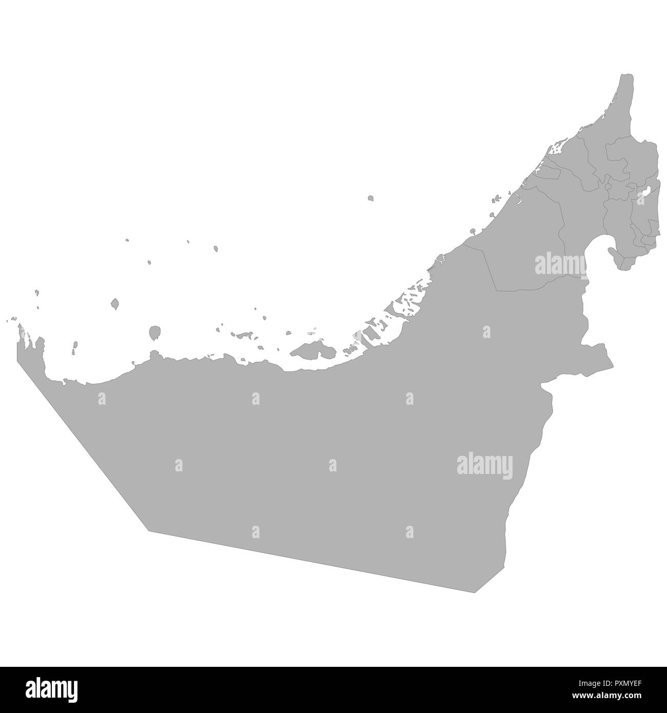High quality map of United Arab Emirates with borders of the regions on ...