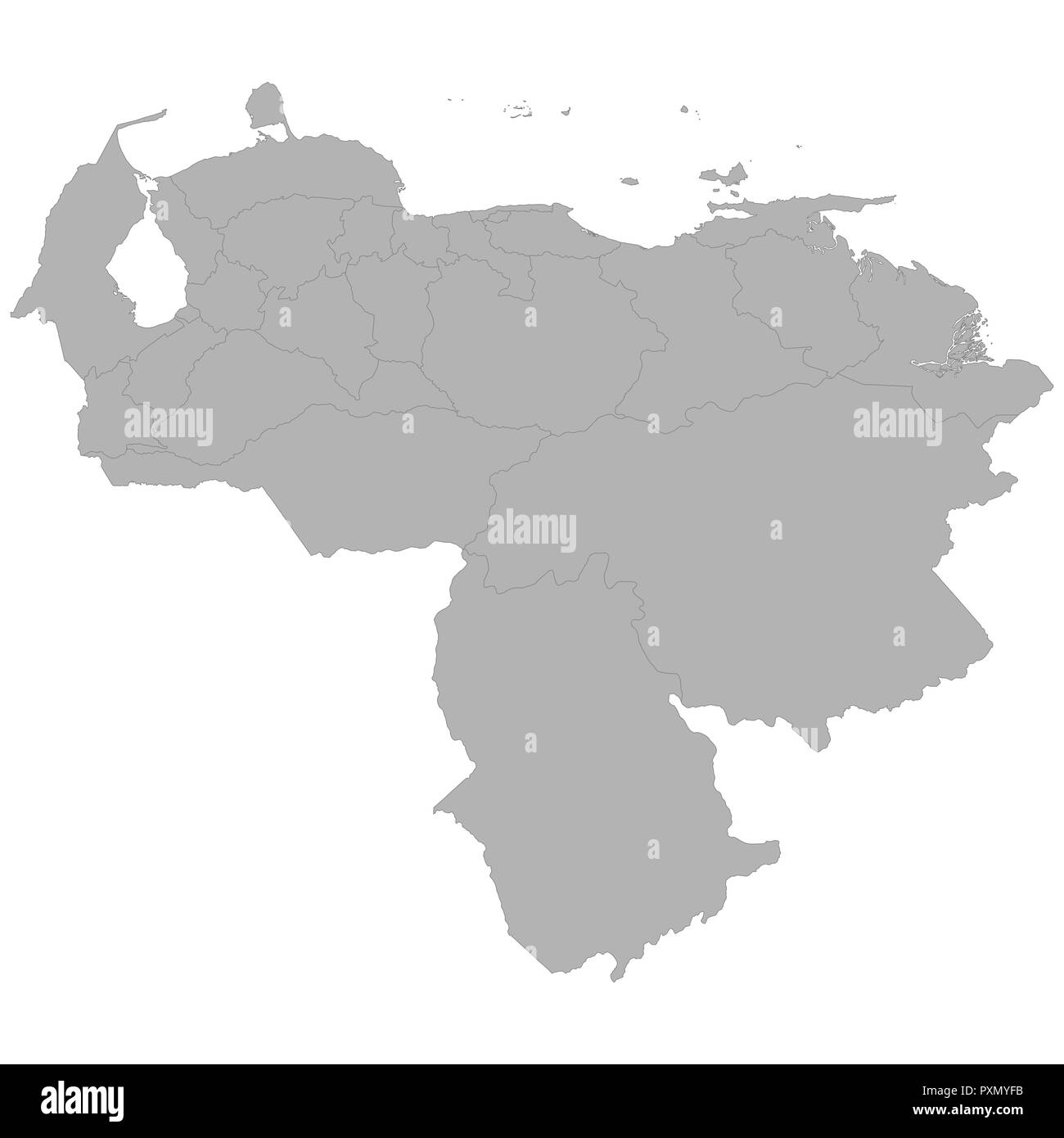 High quality map of Venezuela with borders of the regions on white ...