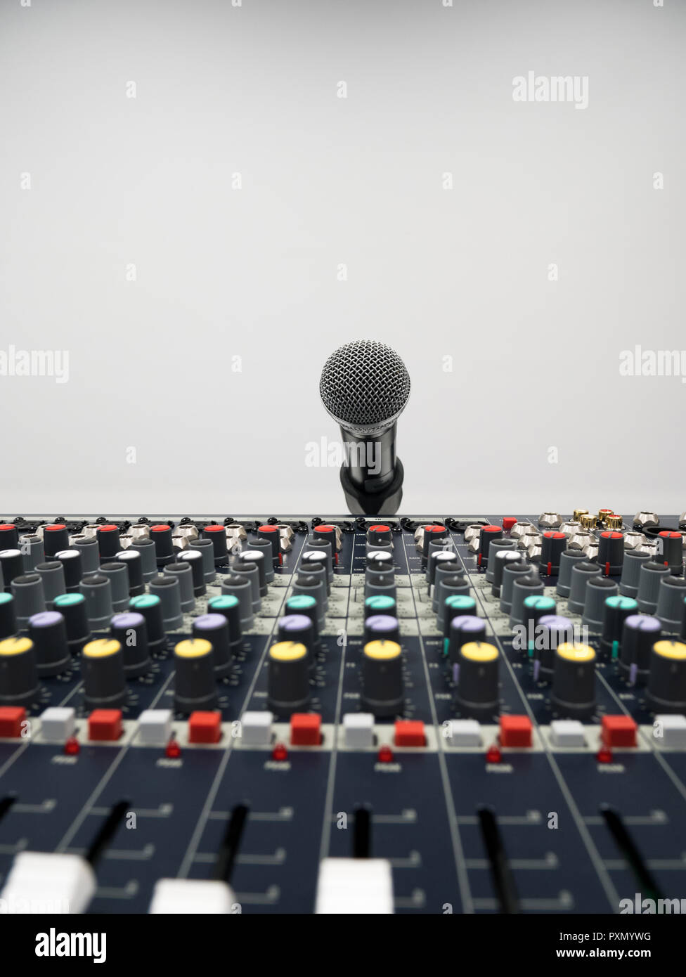 Audio mixer board and microphone in recording studio Stock Photo - Alamy