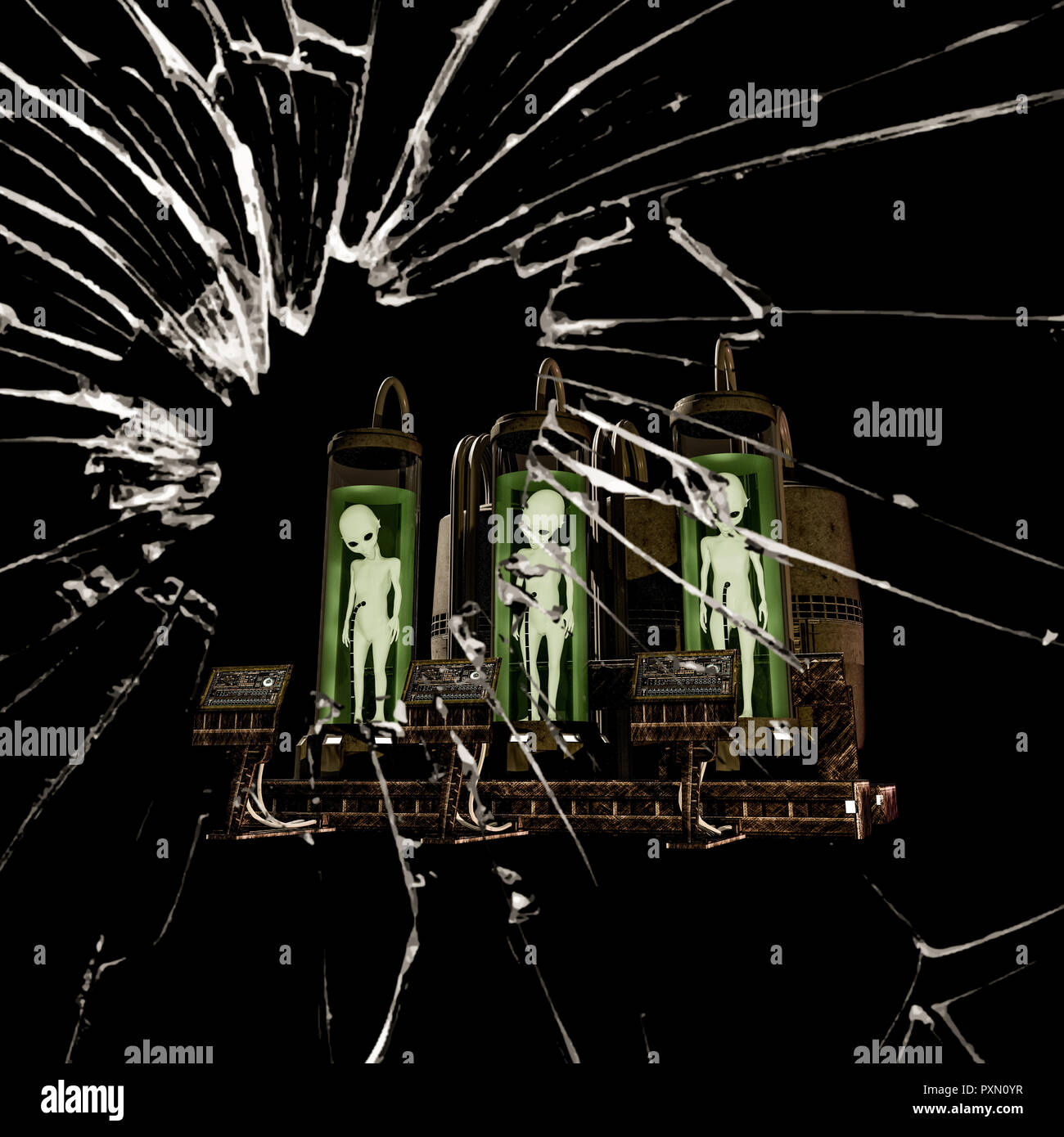 alien lab isolated on black background 3d illustration Stock Photo - Alamy