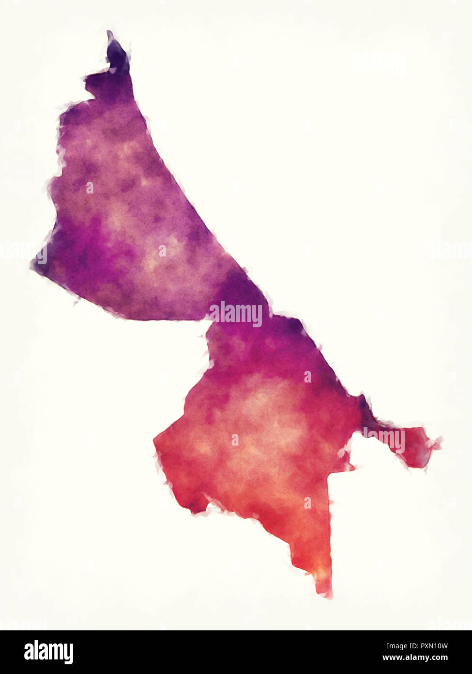 Limon province watercolor map of Costa Rica in front of a white ...