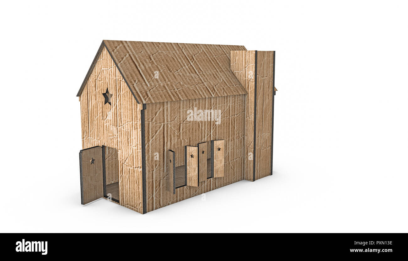 cardboard house isolated on white background 3d illustration Stock ...