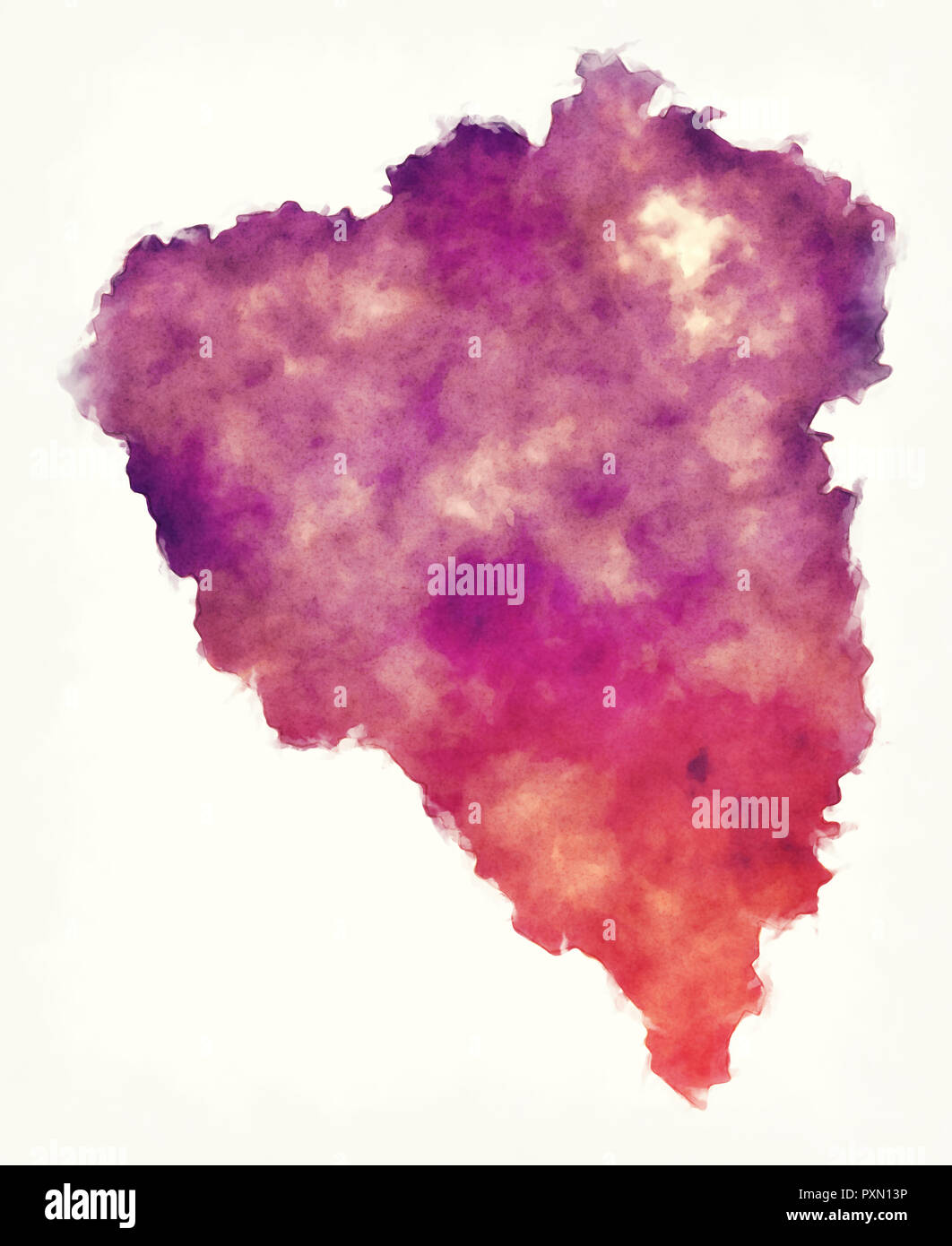 Plzen region watercolor map of Czech Republic in front of a white ...