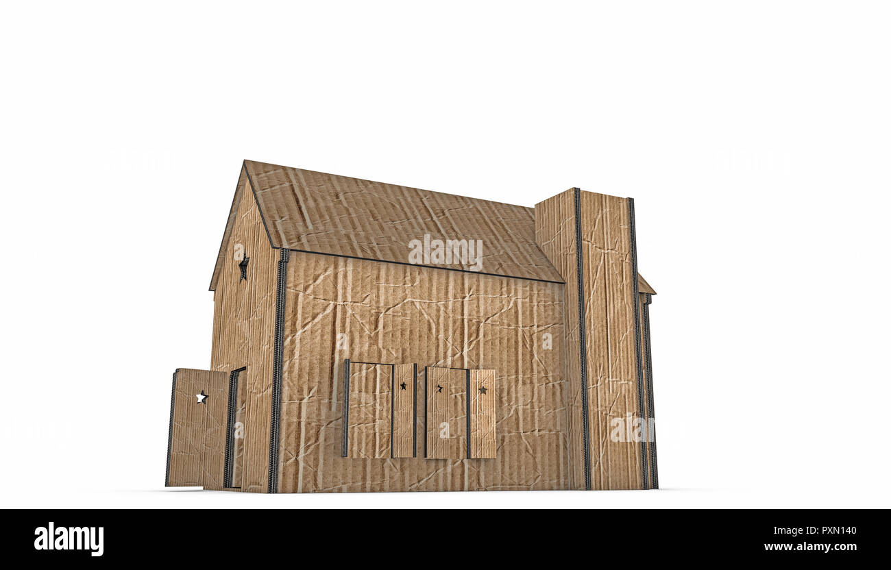 cardboard house isolated on white background 3d illustration Stock ...