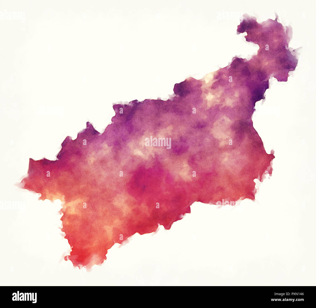 Usti nad Labem region watercolor map of Czech Republic in front of a ...