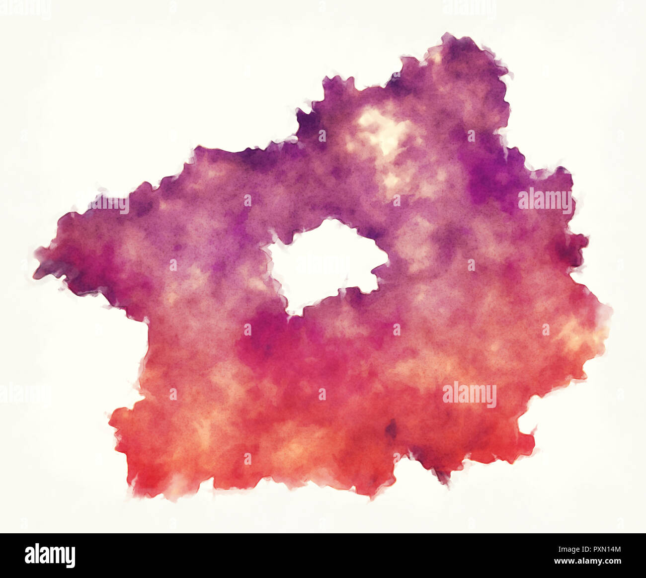 Central Bohemian region watercolor map of Czech Republic in front of a ...