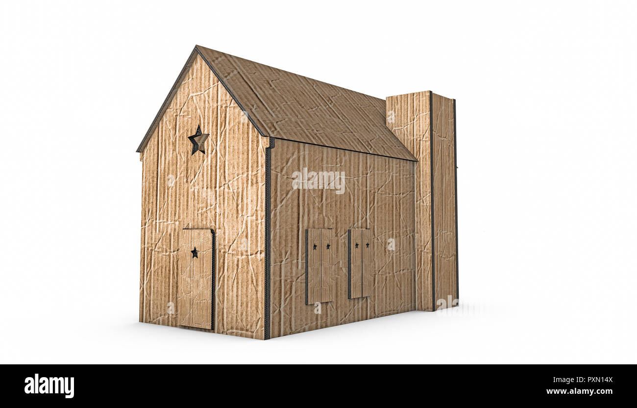 cardboard house isolated on white background 3d illustration Stock ...