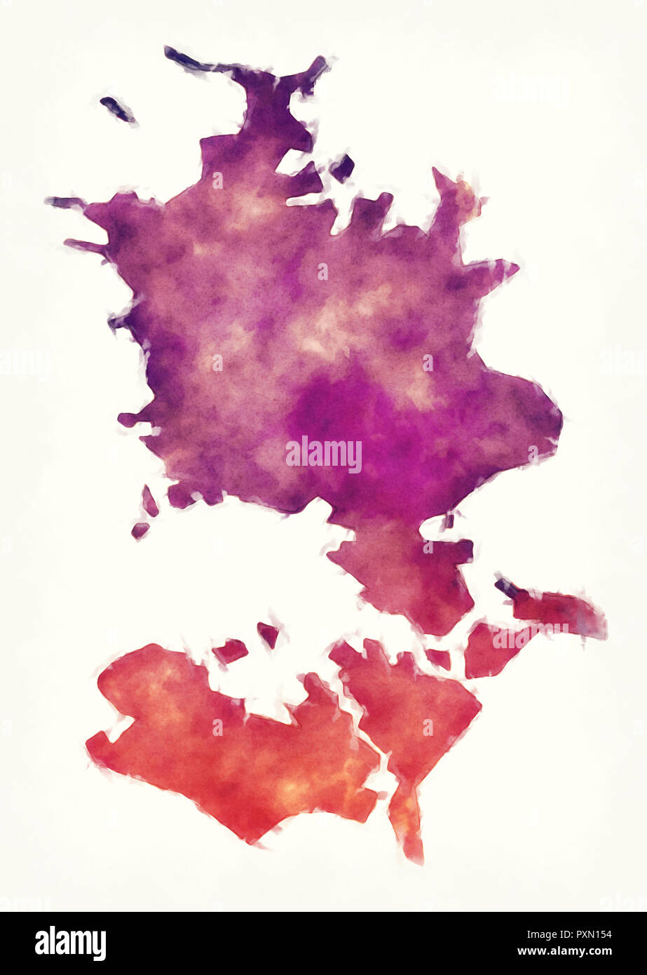 Sjaelland region watercolor map of Denmark in front of a white ...
