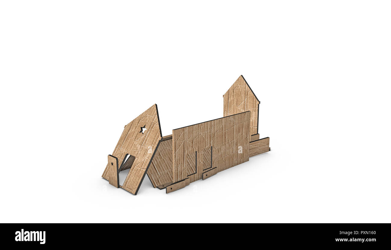 cardboard house isolated on white background 3d illustration Stock ...