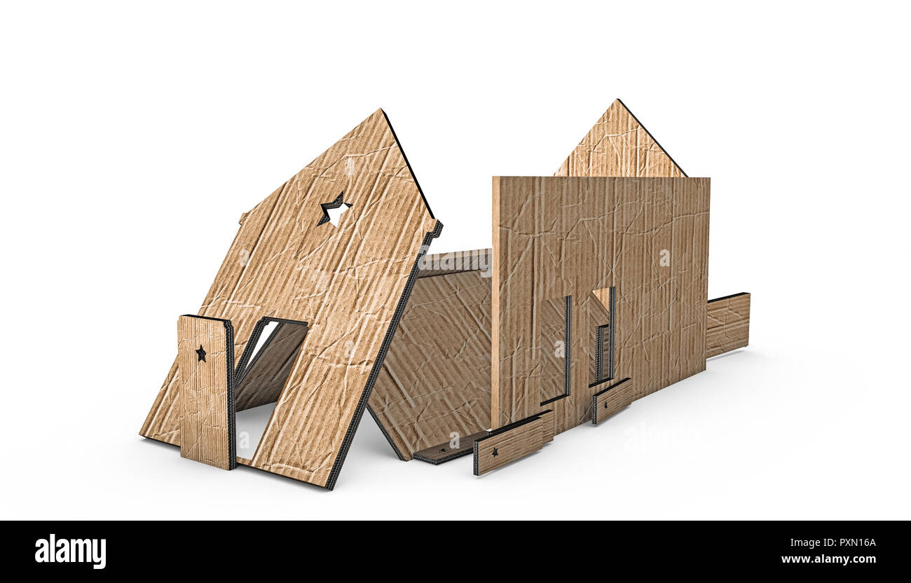 cardboard house isolated on white background 3d illustration Stock ...