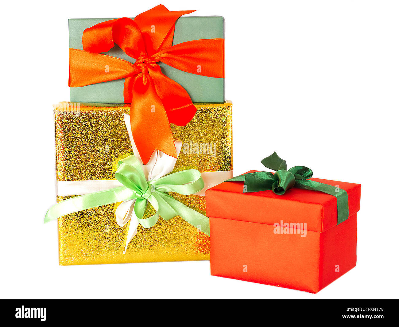 Group of presents and gift boxes isolated on white Stock Photo - Alamy