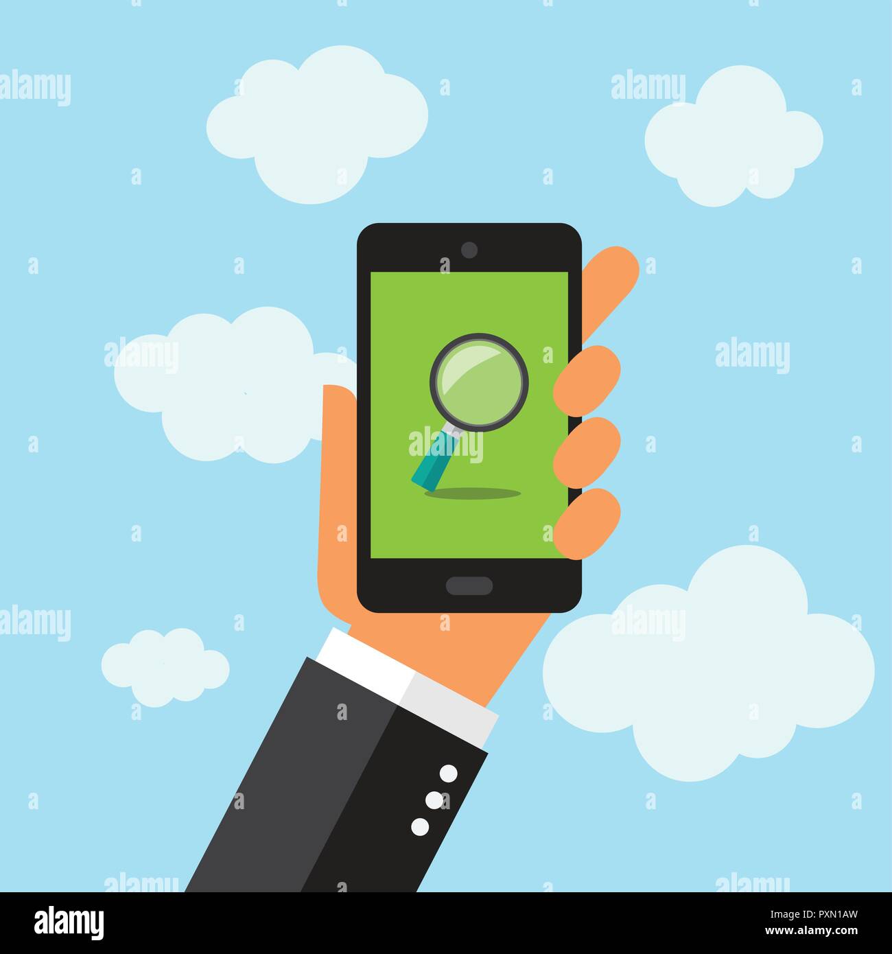Hand mobile phone search Stock Vector Images - Alamy