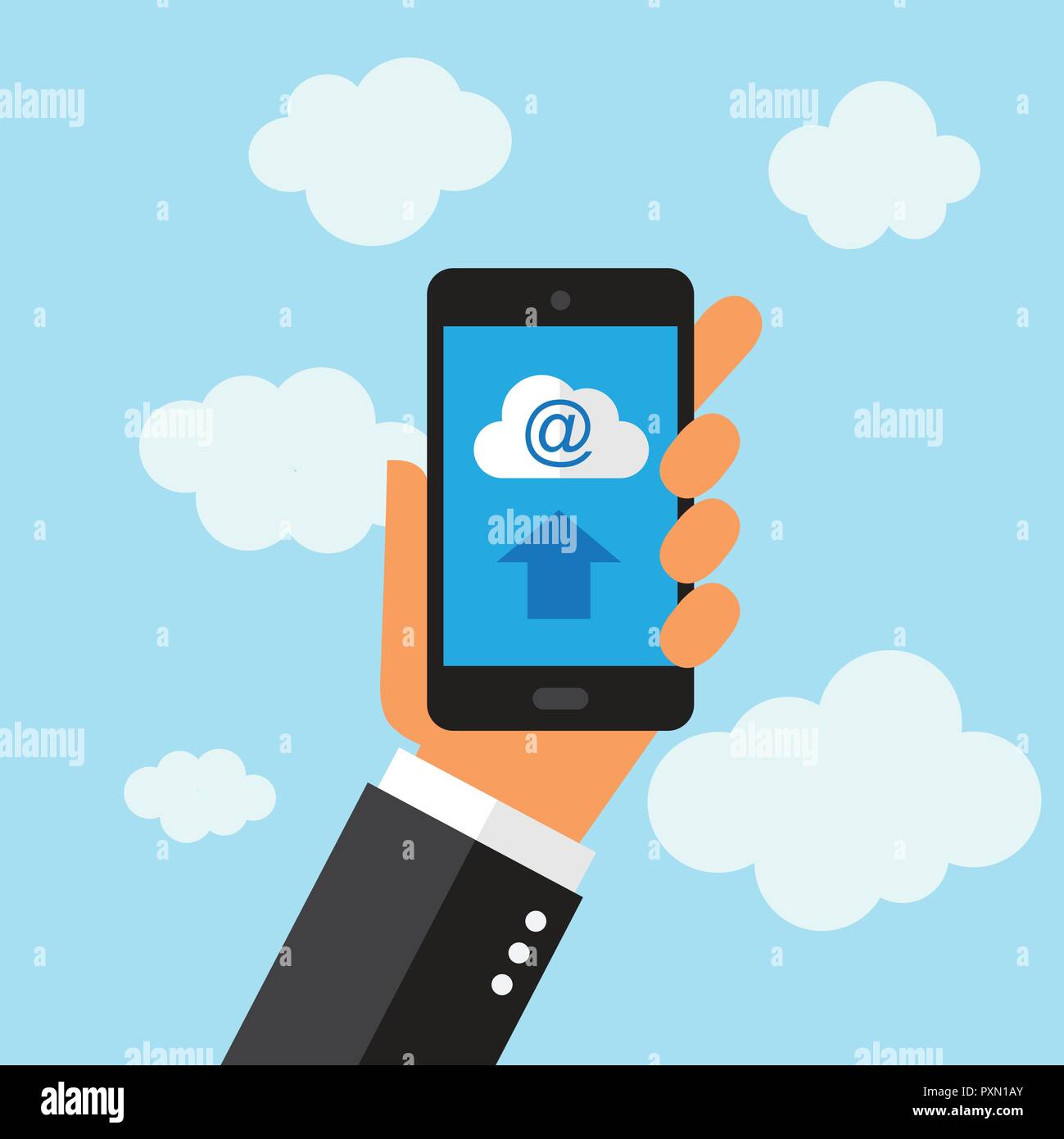 A businessman holding a phone. Cloud icon. Illustration in vectors ...