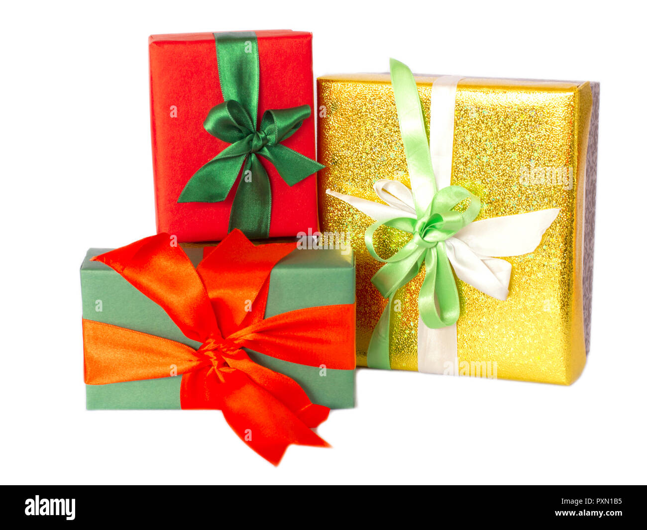 Group of presents and gift boxes isolated on white Stock Photo - Alamy