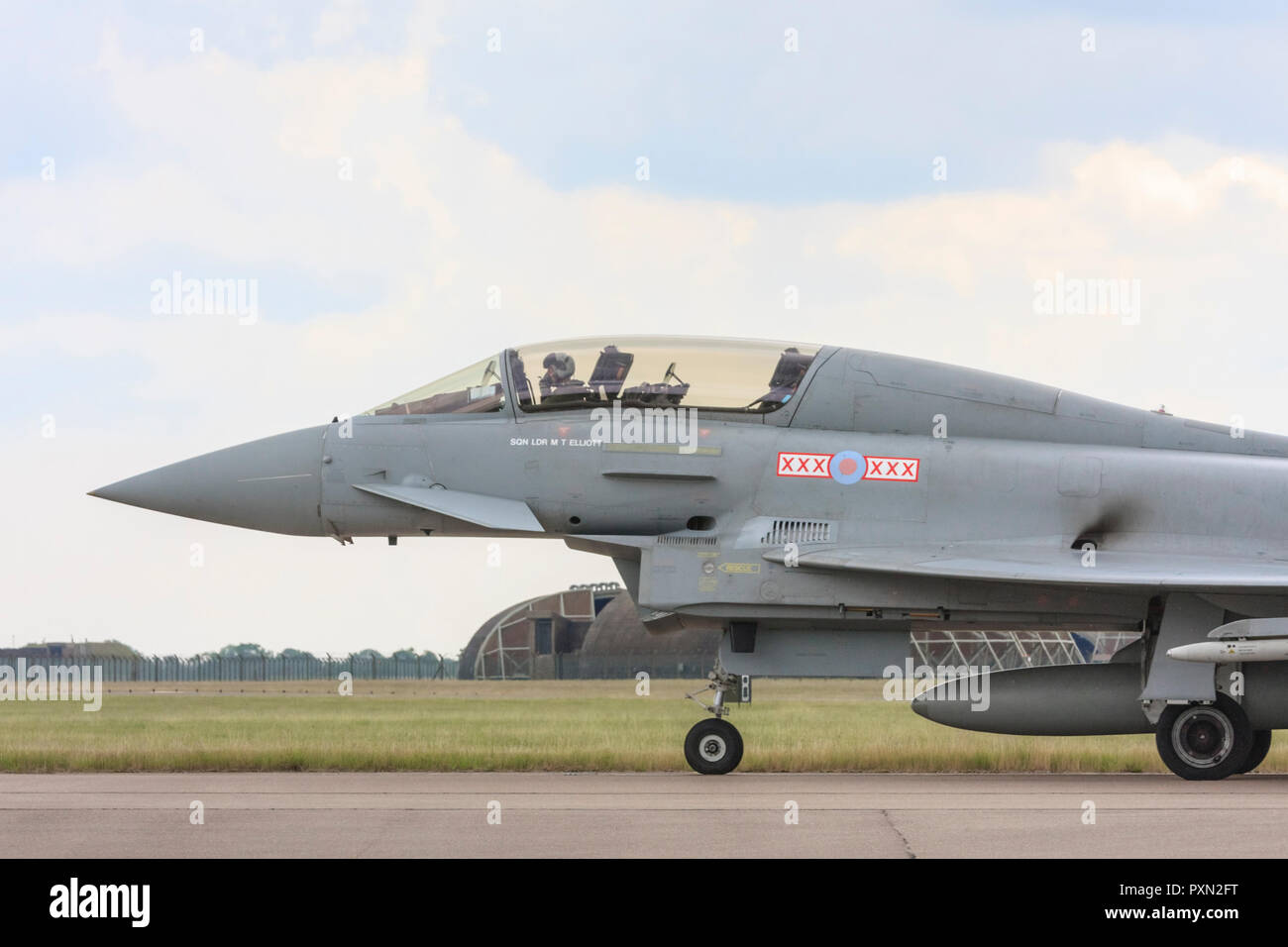 Royal Air Force Eurofighter Typhoon fighter jet. Close up of cockpit ...