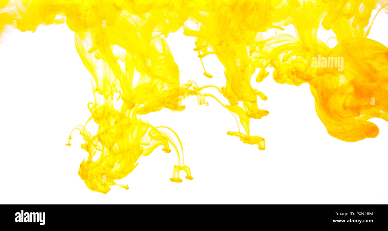 Yellow ink burst on white background Stock Photo - Alamy
