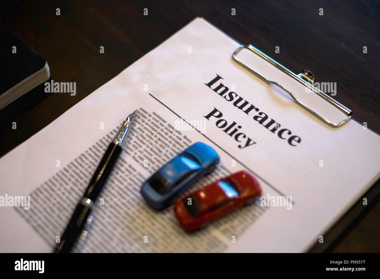 Close up object insurance car concept. insurance car with clip board ...