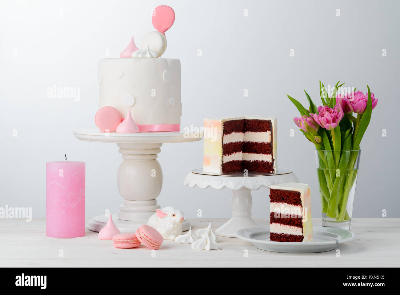 Tulips and Red Velvet cake Stock Photo - Alamy