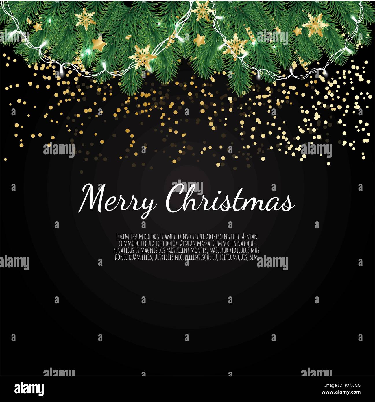 Banner with vector christmas tree branches and space for text ...