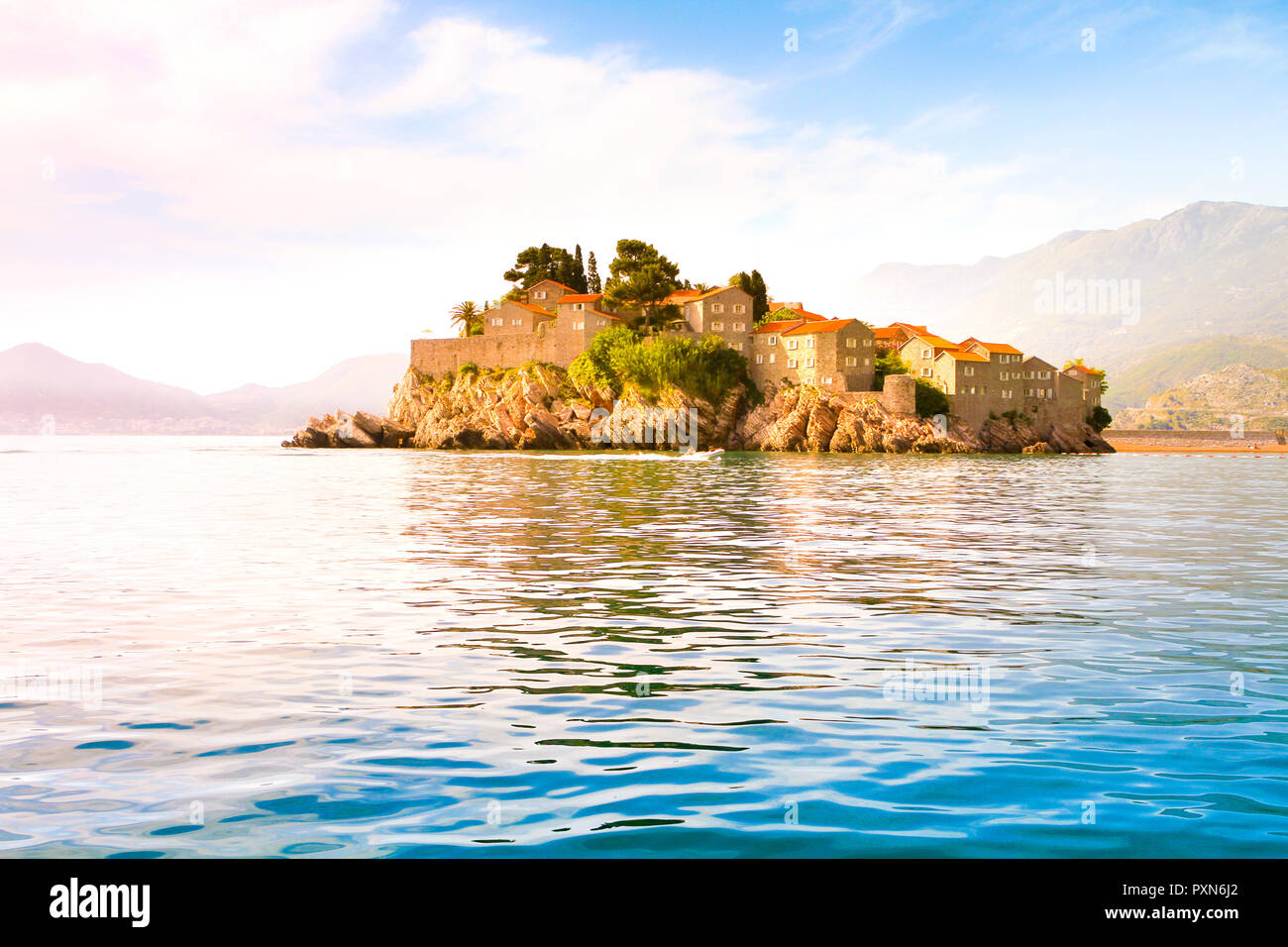 View of St. Stephen's Island from the Sea, Budva Riviera Stock Photo ...