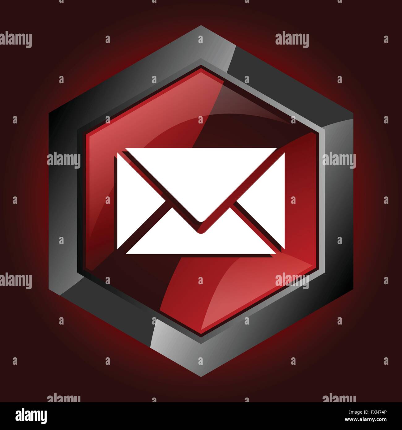 message email mail letter envelope contact hexagon dark red vector icon ...