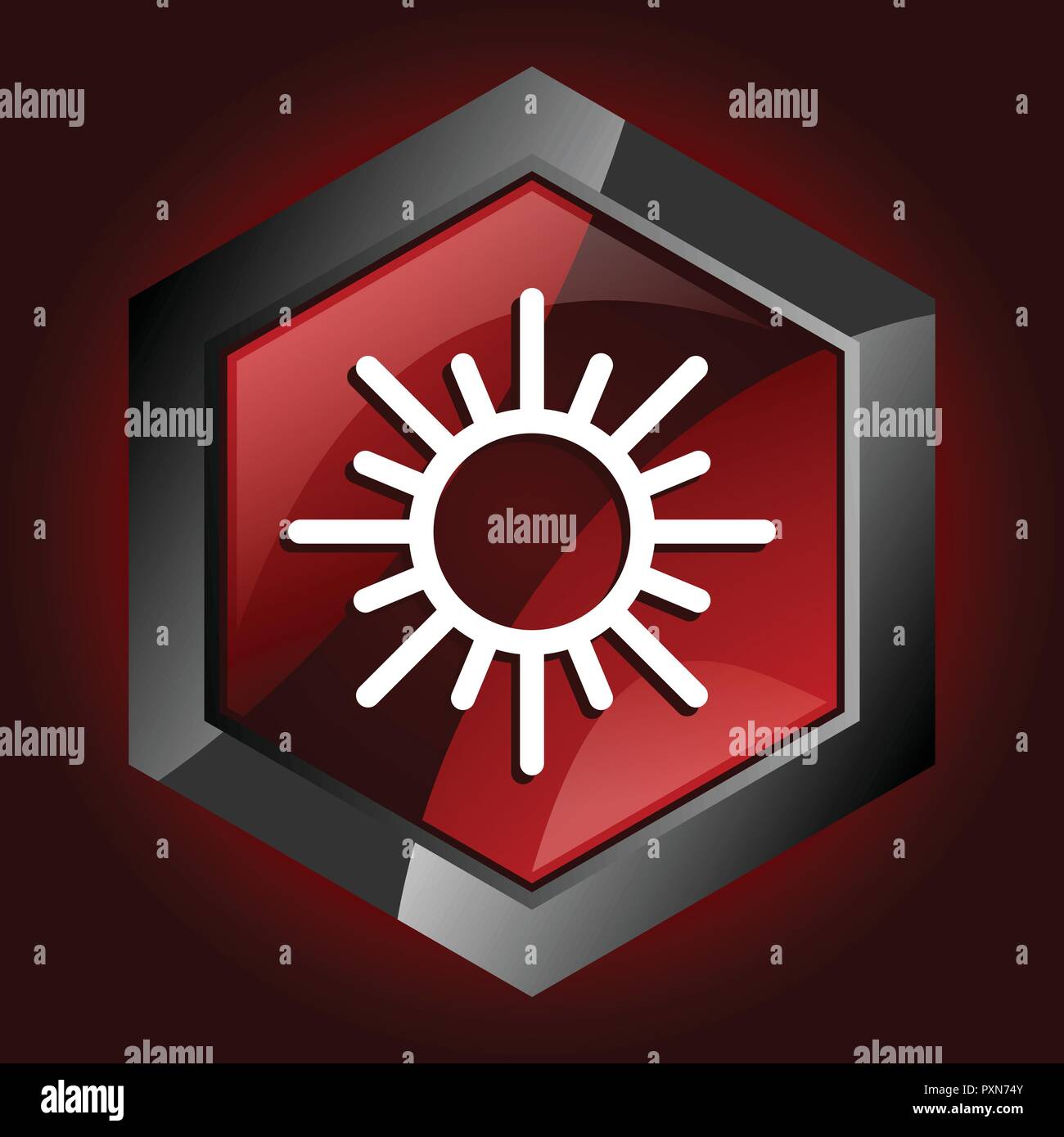 sun sunshine summer light sunlight weather hexagon dark red vector icon ...