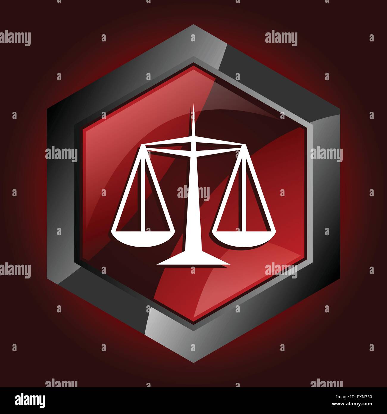 justice law legal court equality scale hexagon dark red vector icon ...
