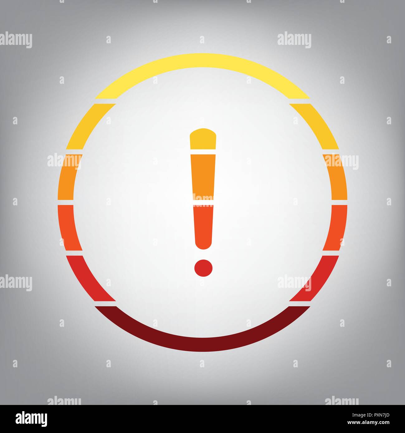 Exclamation mark sign. Vector. Horizontally sliced icon with colors ...