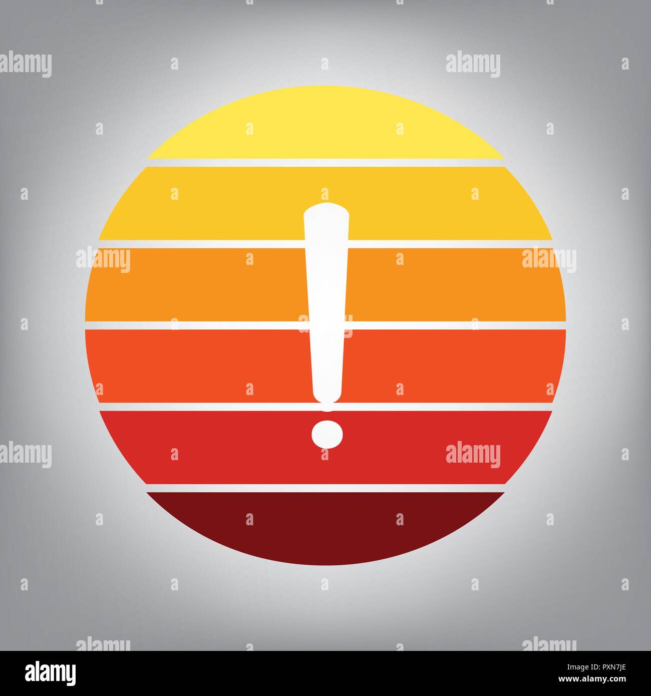 Exclamation mark sign. Vector. Horizontally sliced icon with colors ...