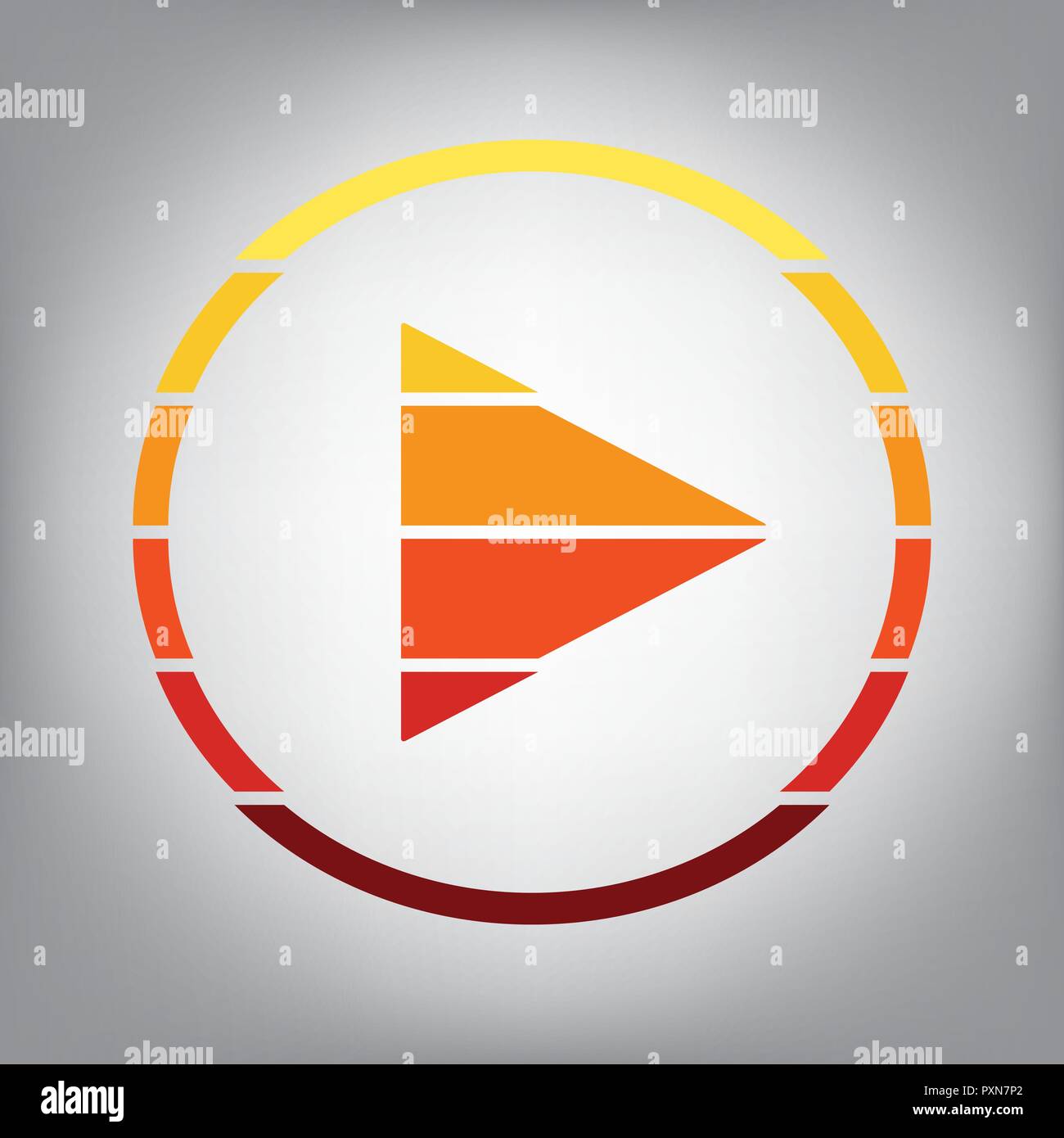 Play sign illustration. Vector. Horizontally sliced icon with colors ...