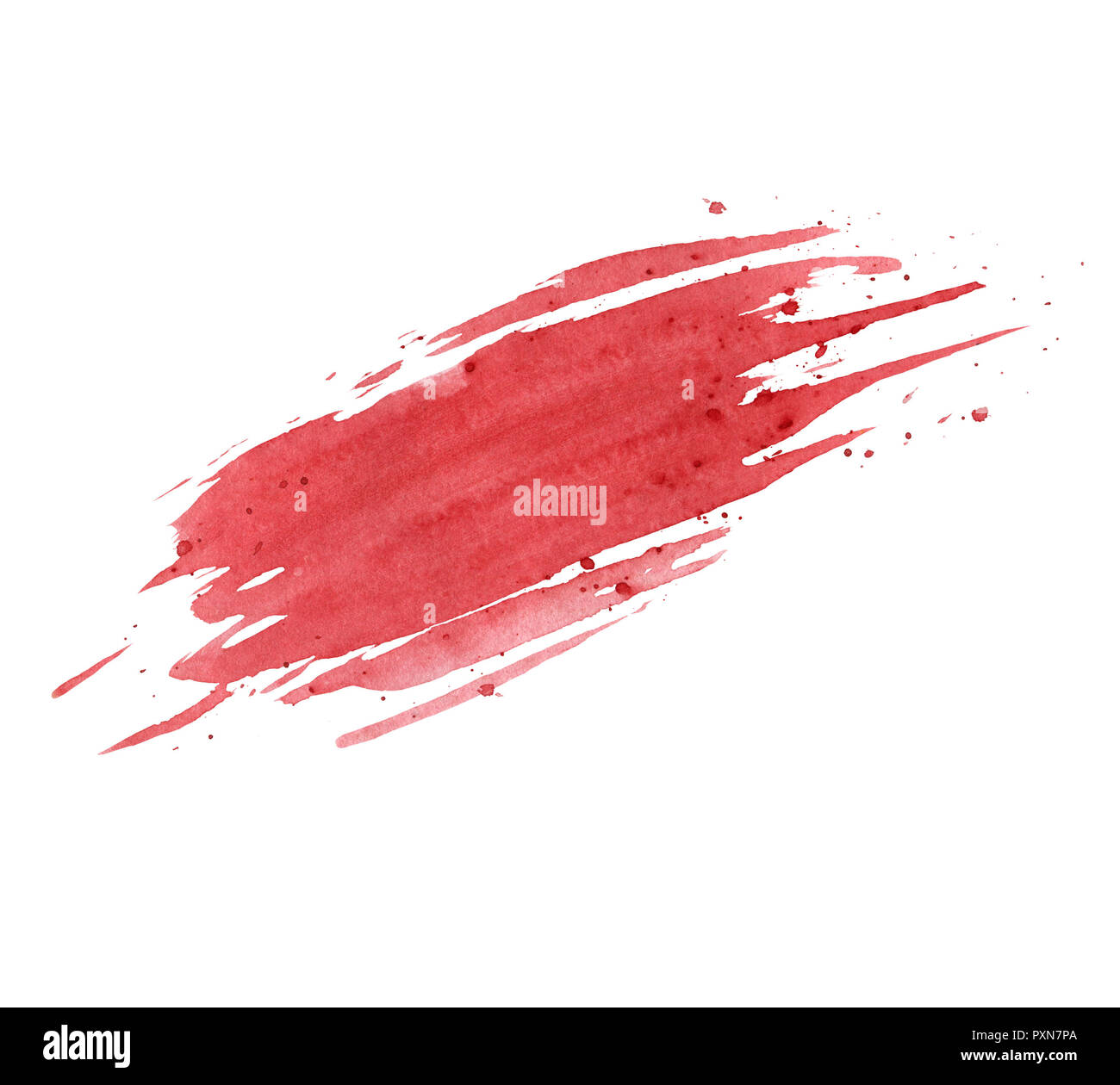 Hand painted red watercolor smudge texture with splashes isolated on ...