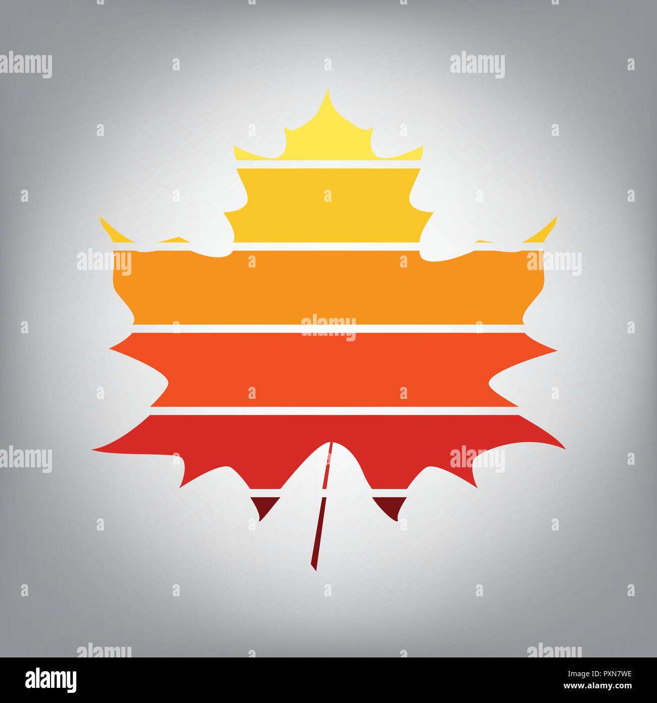 Maple leaf sign. Vector. Horizontally sliced icon with colors from ...