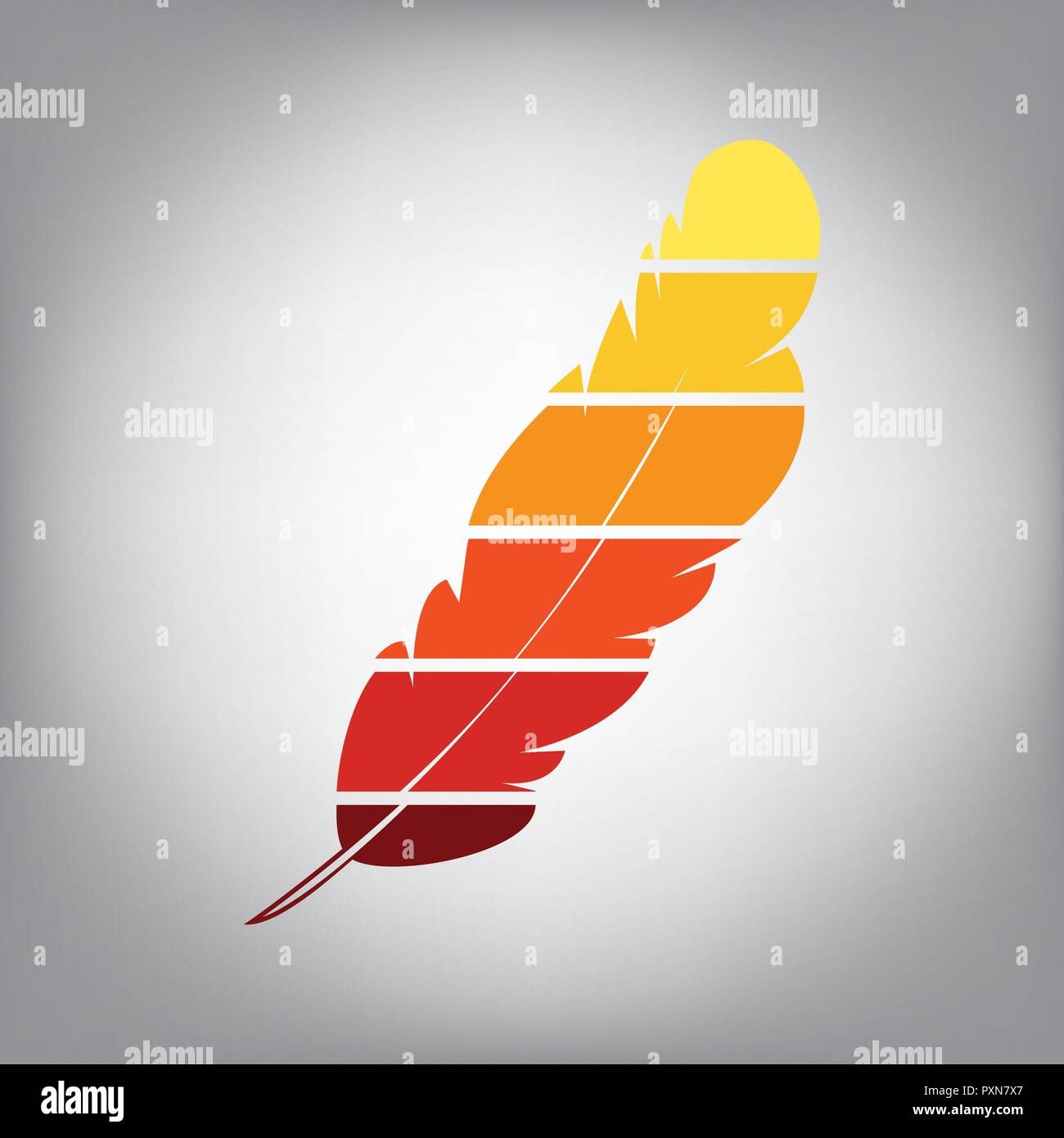 Feather sign illustration. Vector. Horizontally sliced icon with colors ...