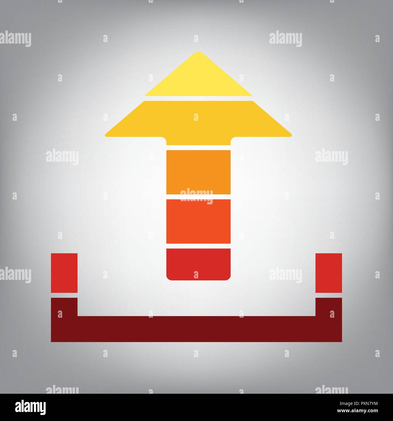 Upload sign illustration. Vector. Horizontally sliced icon with colors ...