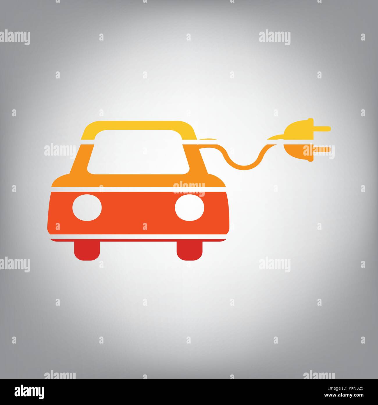 Eco electric car sign. Vector. Horizontally sliced icon with colors from sunny gradient in gray ...