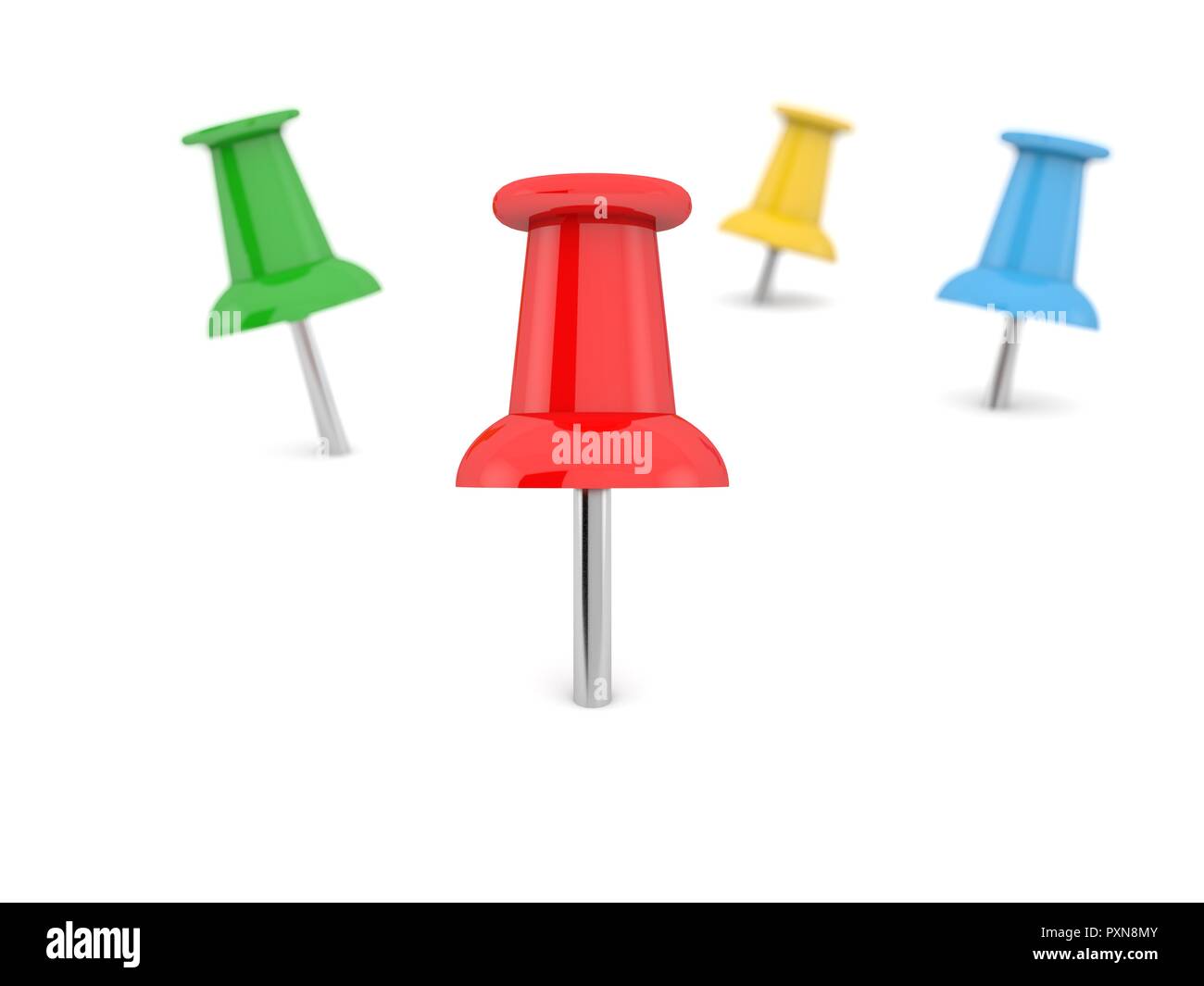 Colored pins on a white background. 3d rendering illustration Stock ...