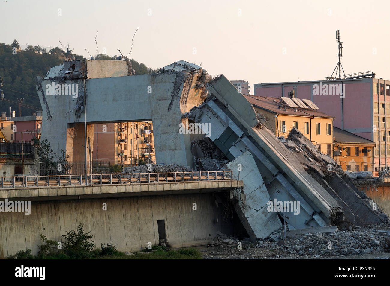 morandi collapsed bridge in genoa italy Stock Photo - Alamy