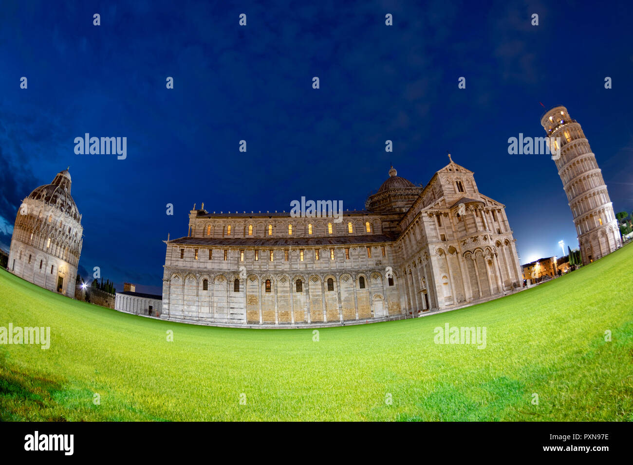 famous pisa leaning tower and dome night view Stock Photo - Alamy