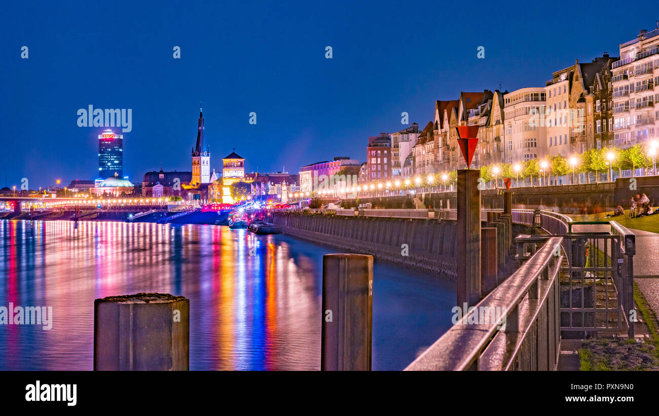 Dusseldorf, Germany. Illuminated old historical buildings at night ...