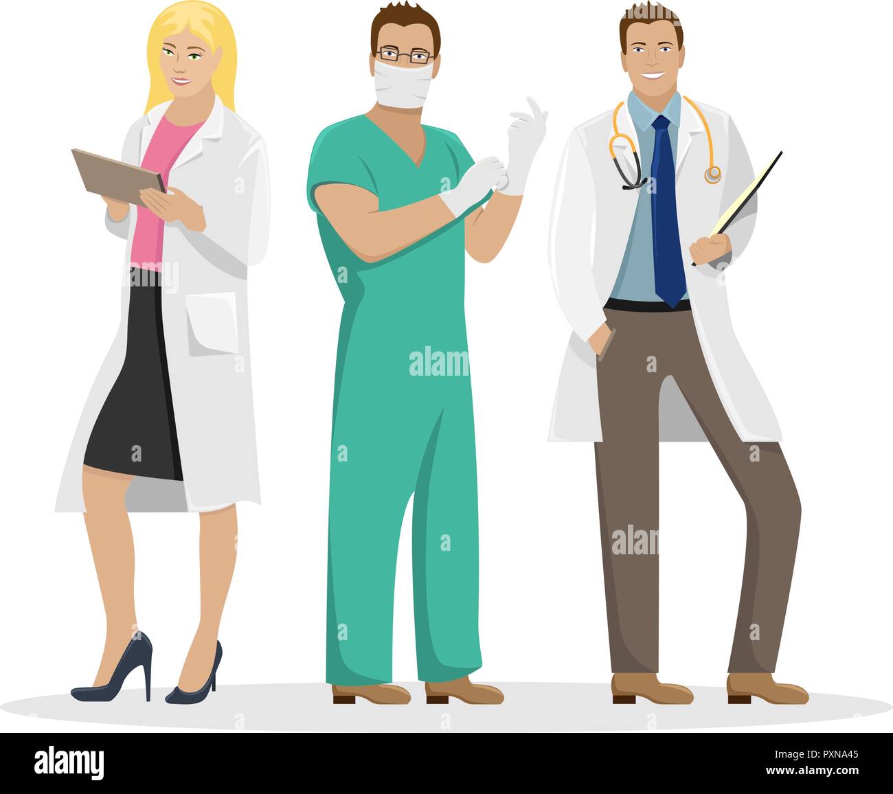 Three doctors in work clothes. Medical vector illustration Stock Vector ...