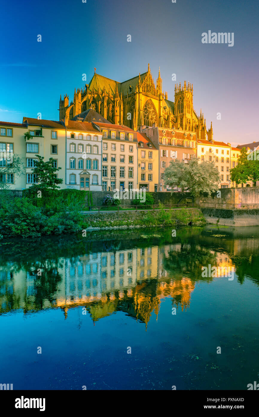 Moselle river flowing through Metz, France with a dramatic sky Stock ...