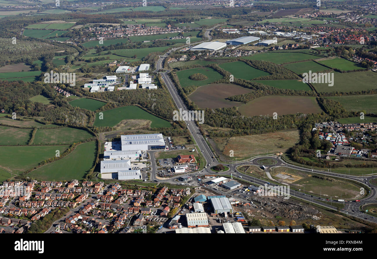 aerial view from overhead junction 36 of M1 motorway looking east along ...