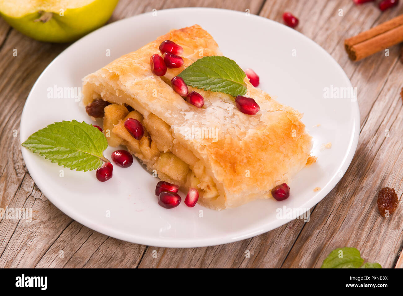 Apple strudel with pomegranate hi-res stock photography and images - Alamy
