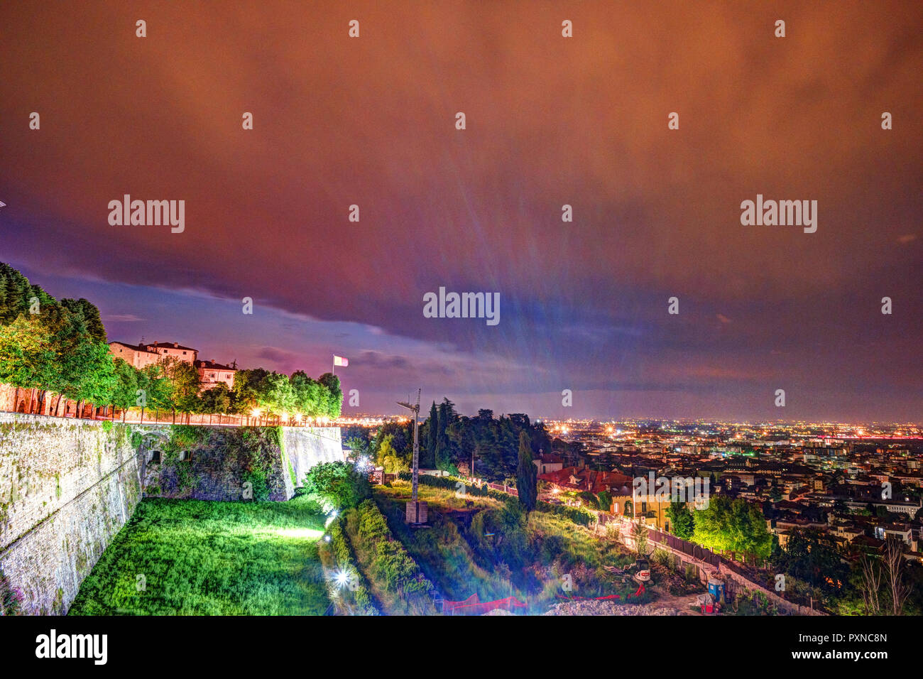 Stone walls of Castle La Rocca in Bergamo old town Stock Photo - Alamy