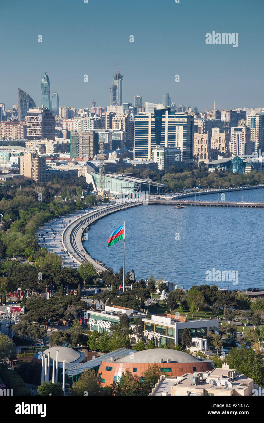 Azerbaijan, Baku, high angle view of city skyline from the west Stock ...