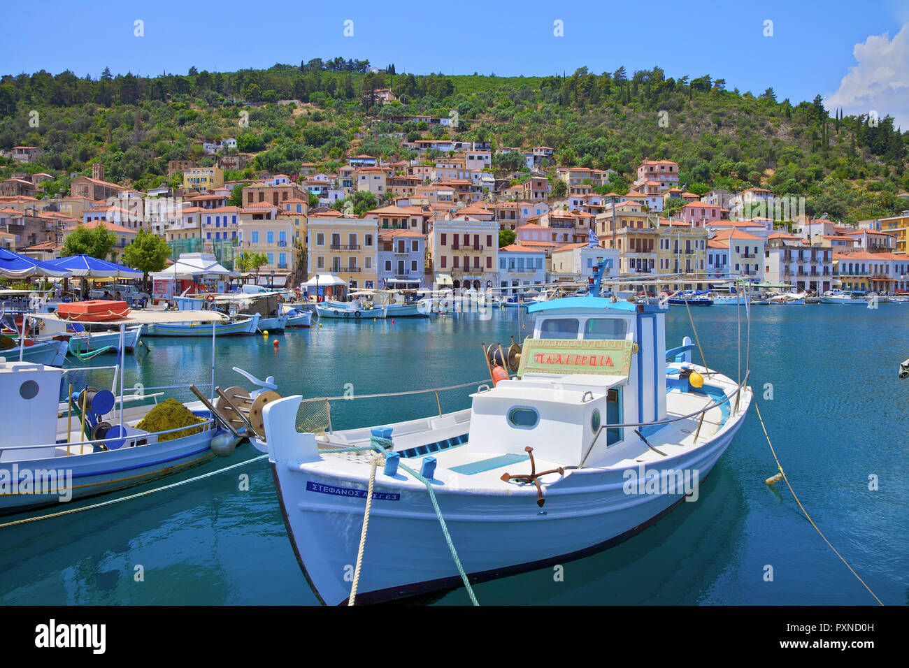 The Harbour at Gytheio, Mani Peninsula, The Peloponnese, Greece ...