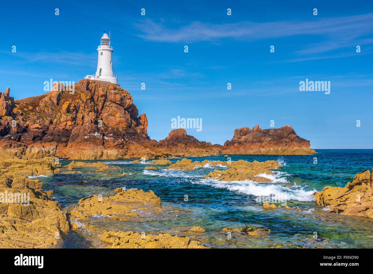 United Kingdom, Channel Islands, Jersey, Corbiere Lighthouse Stock ...