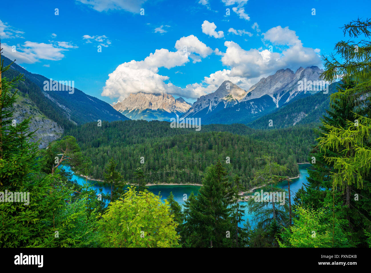 View at Zugspitz massif and Blindsee from Fernpass, Tyrol, Austria ...