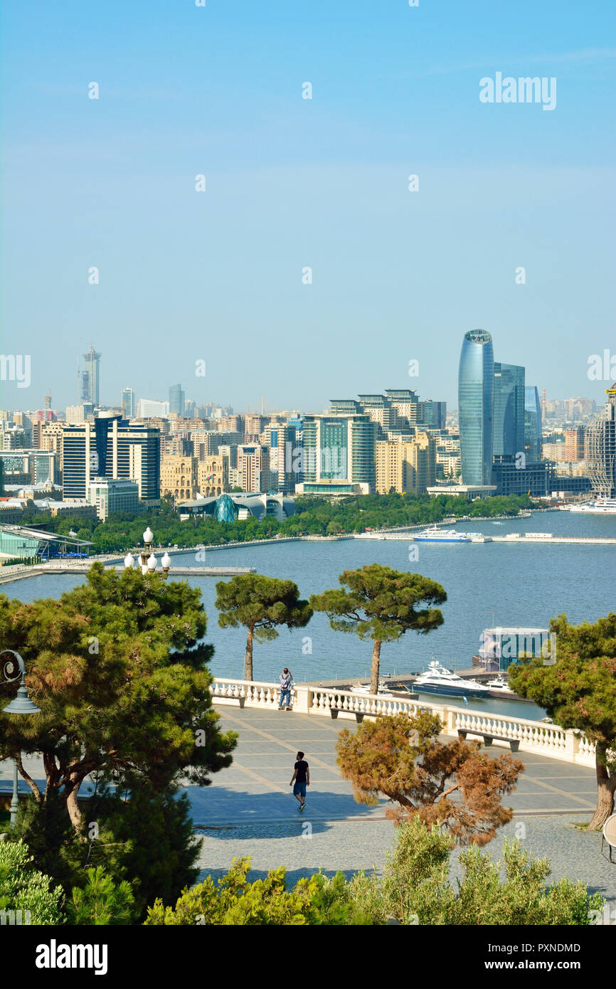 Baku and the Caspian Sea seen from Dagustu Park. Azerbaijan Stock Photo ...